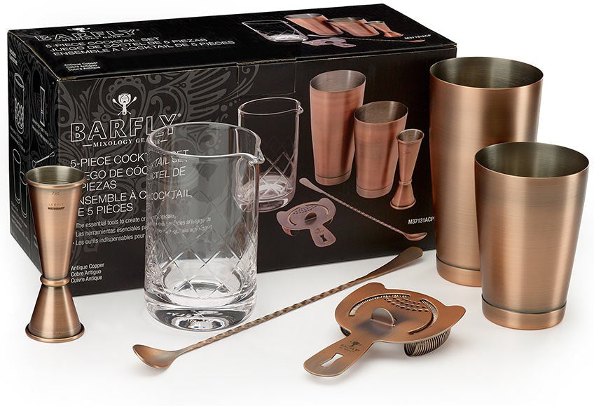 Barfly - Stainless Steel Antique Copper 5-Piece Cocktail Mixing Kit ...