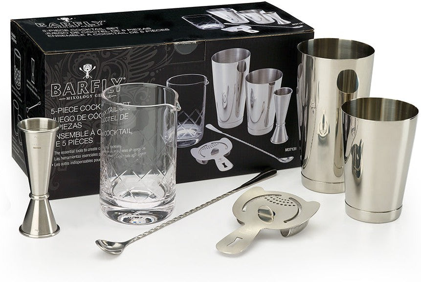 Barfly - Stainless Steel Silver 5-Piece Cocktail Mixing Kit - M37131 ...