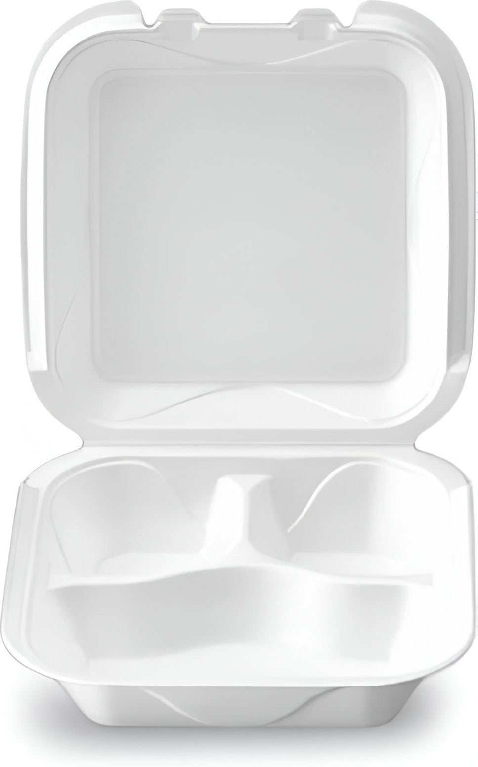 Darnel - 8.4" x 8.4" x 2.8" White Medium Foam 3 Compartment Hinged Container, 200/Cs - DU4053101 ...