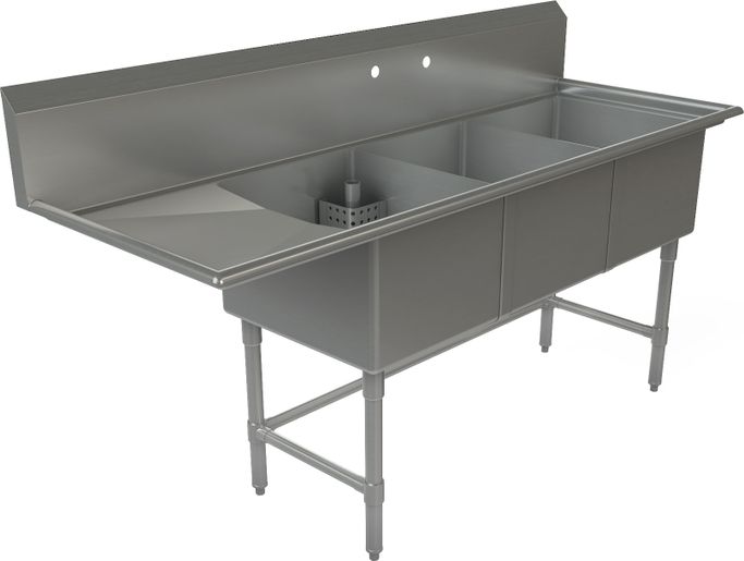 Tarrison - 75" 18 Gauge Three Compartment Sink with Left Drainboard ...