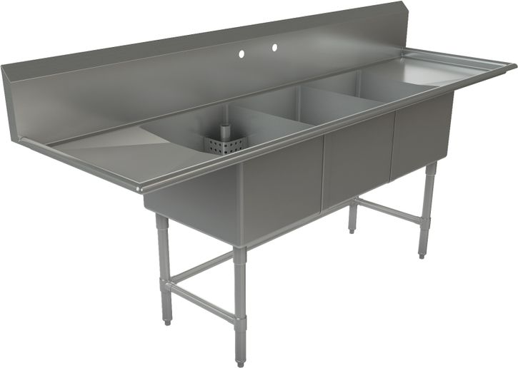 Tarrison - 90" 18 Gauge Three Compartment Sink with Left & Right ...